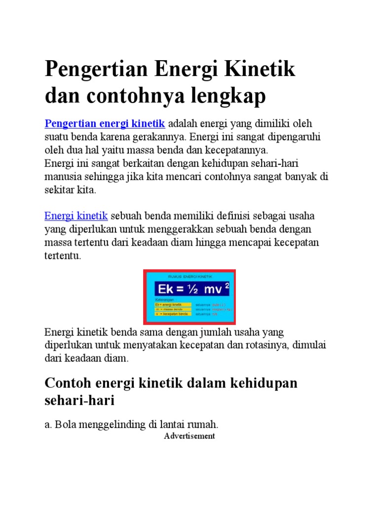 Pengertian Energi Kinetik Dan Contohnya Lengkap | PDF