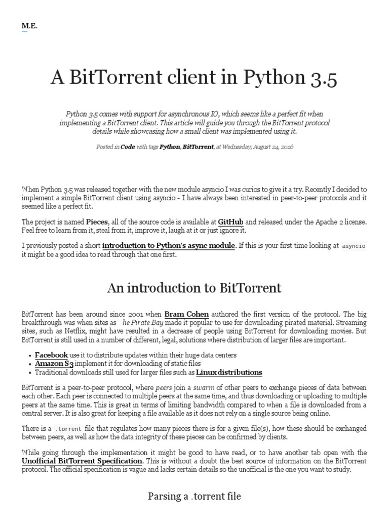 A BitTorrent Client in Python 3 | PDF | Areas Of Computer Science | Computer Data
