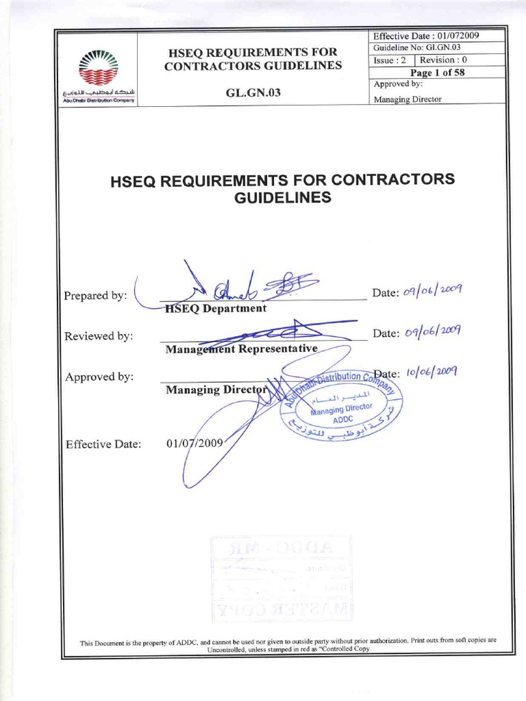 GL - gn.03 - HSEQ Requirements For Contractors Guidelines | PDF | Risk ...