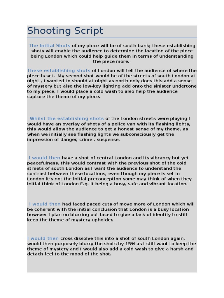 Shooting Script: The Initial Shots | PDF