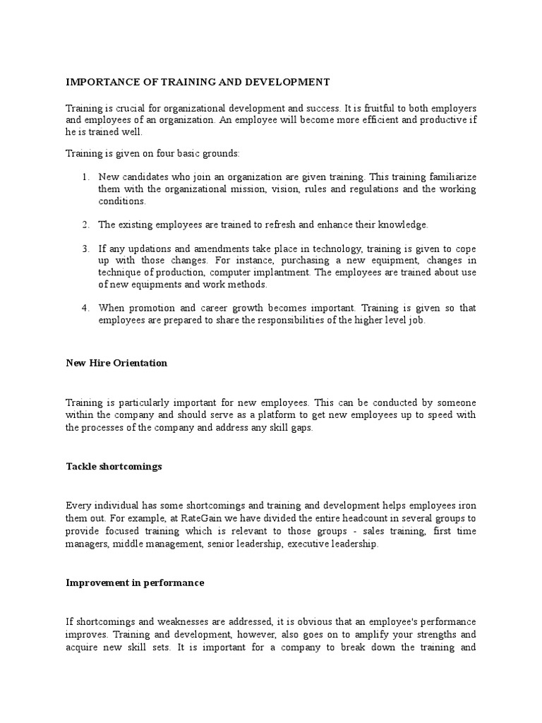 Importance Of Training And Development Pdf Employment Learning