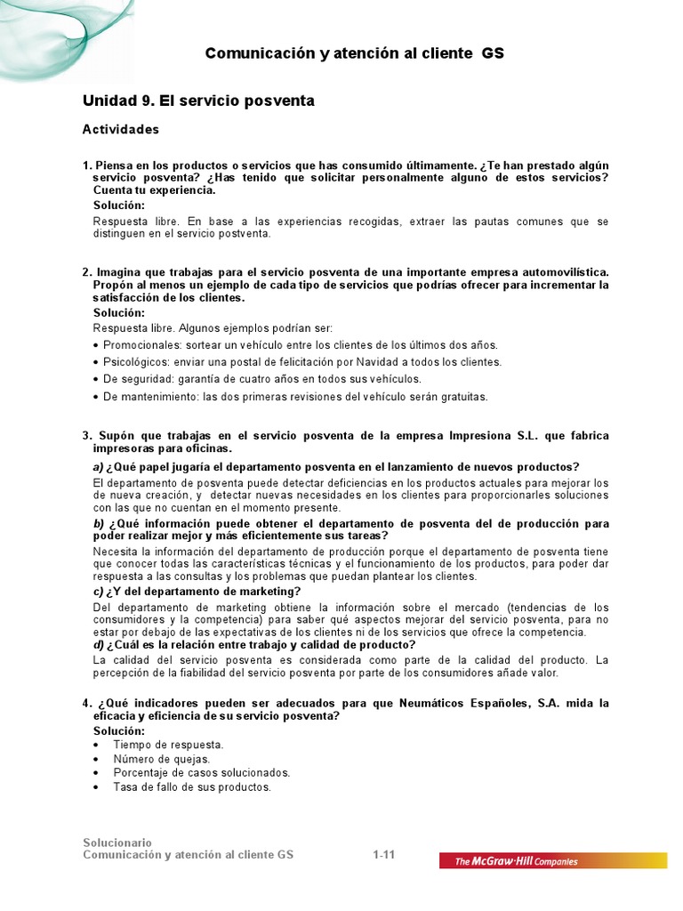 Solucionario CAC Unidad 09 | PDF | Servicio al Cliente | Calidad ...