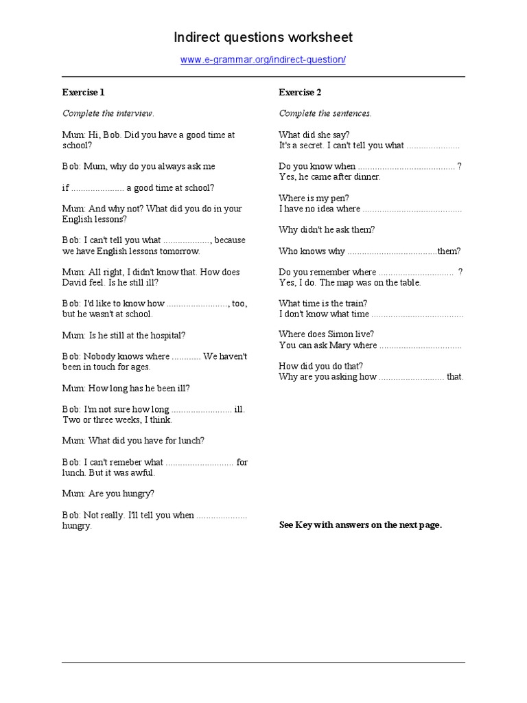 Indirect Questions Practice Worksheet | PDF | Language Arts & Discipline