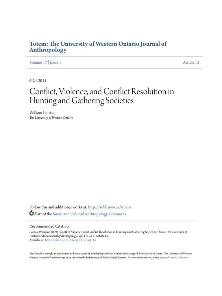 Conflict Violence and Conflict Resolution in Hunting and Gathering ...