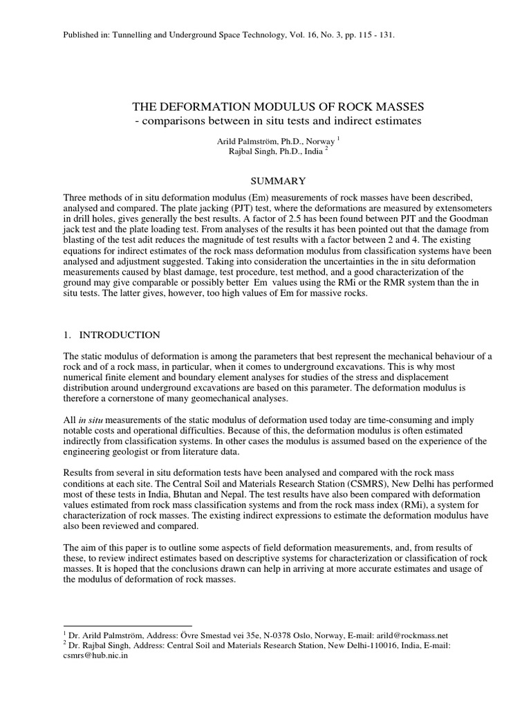 The Deformation Modulus of Rock Masses | PDF | Elasticity (Physics ...