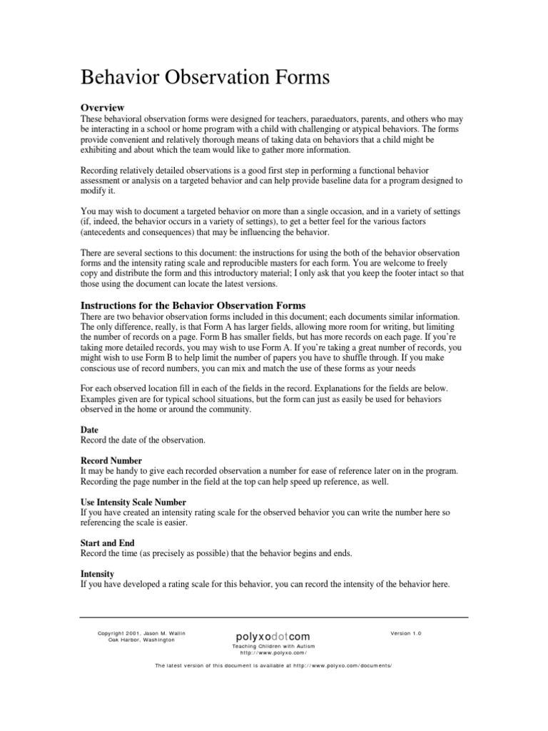 Behavior Observation Forms | PDF | Observation | Playground