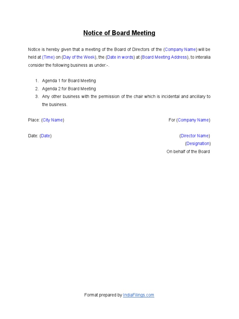 Board Meeting Notice Template | PDF | Business | Business (General)