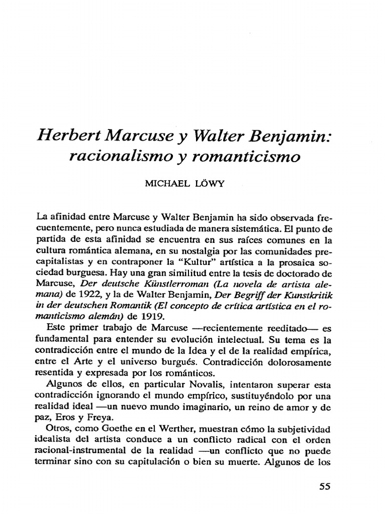 Marcuse y Benjamin - Racionalismo y Romanticismo (Michael Löwy) PDF ...