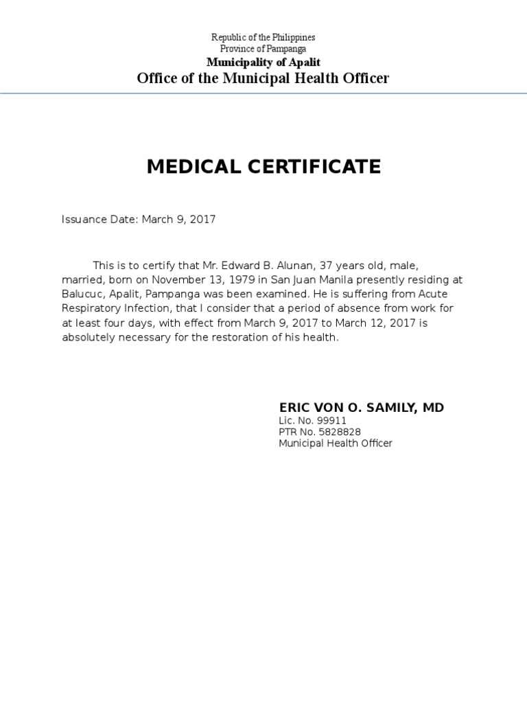 Medical Certificate | PDF