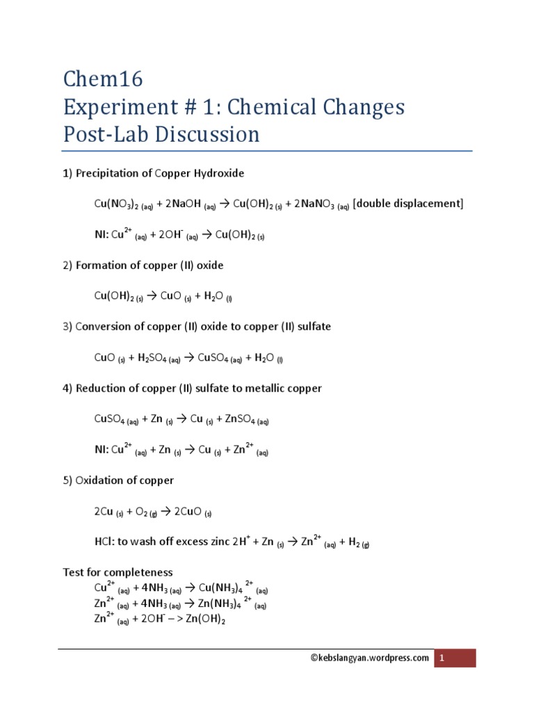 Chem16 Experiment Chemical Changes | PDF