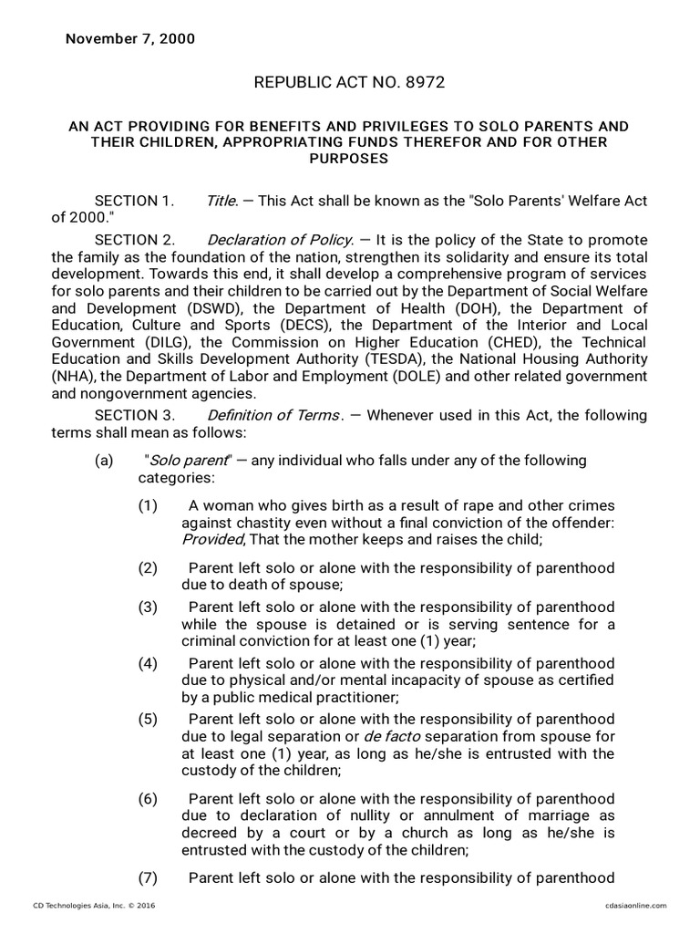 Ra 8972 | PDF | Welfare | Child Custody