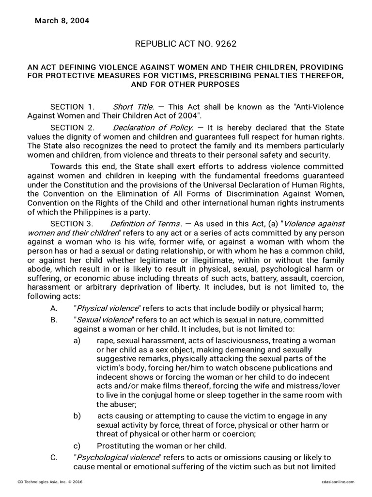 Republic Act No. 9262: Short Title Declaration of Policy | PDF ...