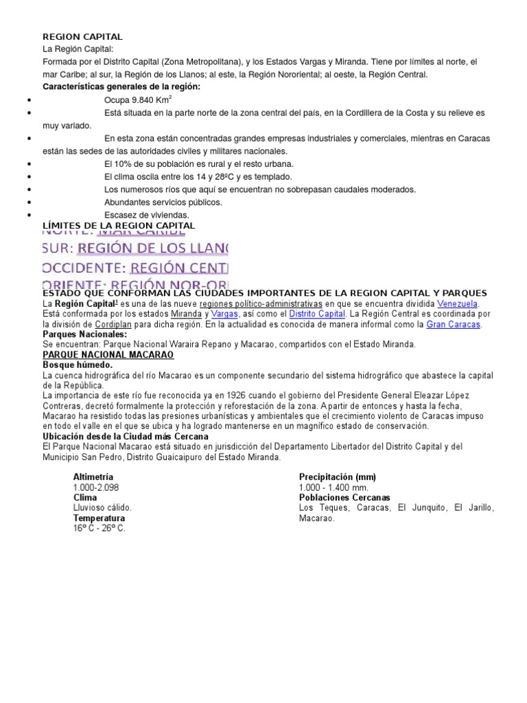 Características de la Región Capital de Venezuela | PDF | Venezuela ...