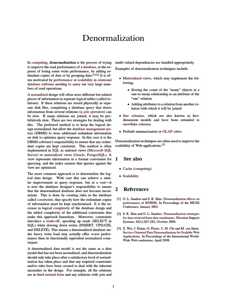 Denormalization: 1 See Also | PDF | Databases | Data Management