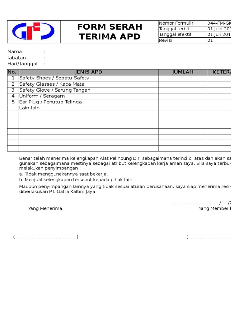 Form Serah Terima APD | PDF