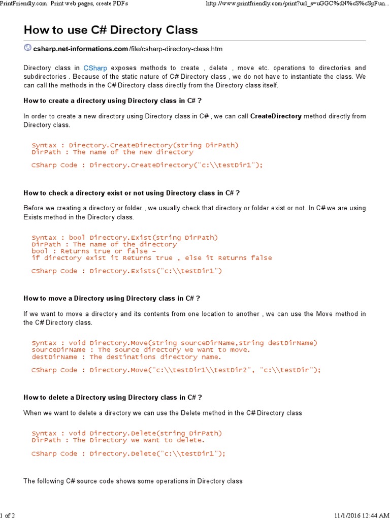 How To Use C# Directory Class | PDF | C Sharp (Programming Language ...