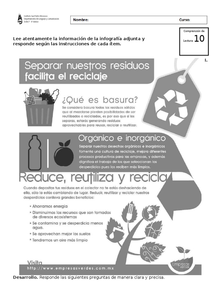 Comprensión de Lectura "Reciclaje" | PDF