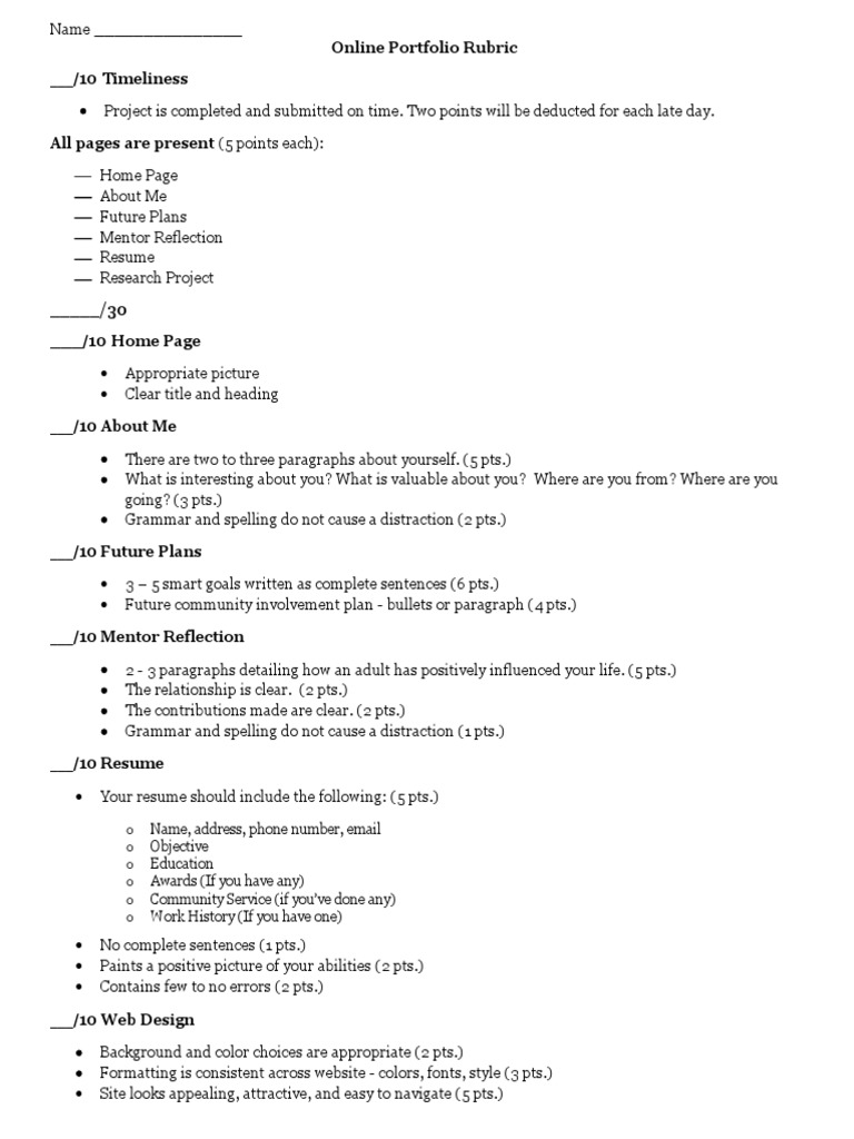 Rubric For Portfolio | PDF | Career & Growth