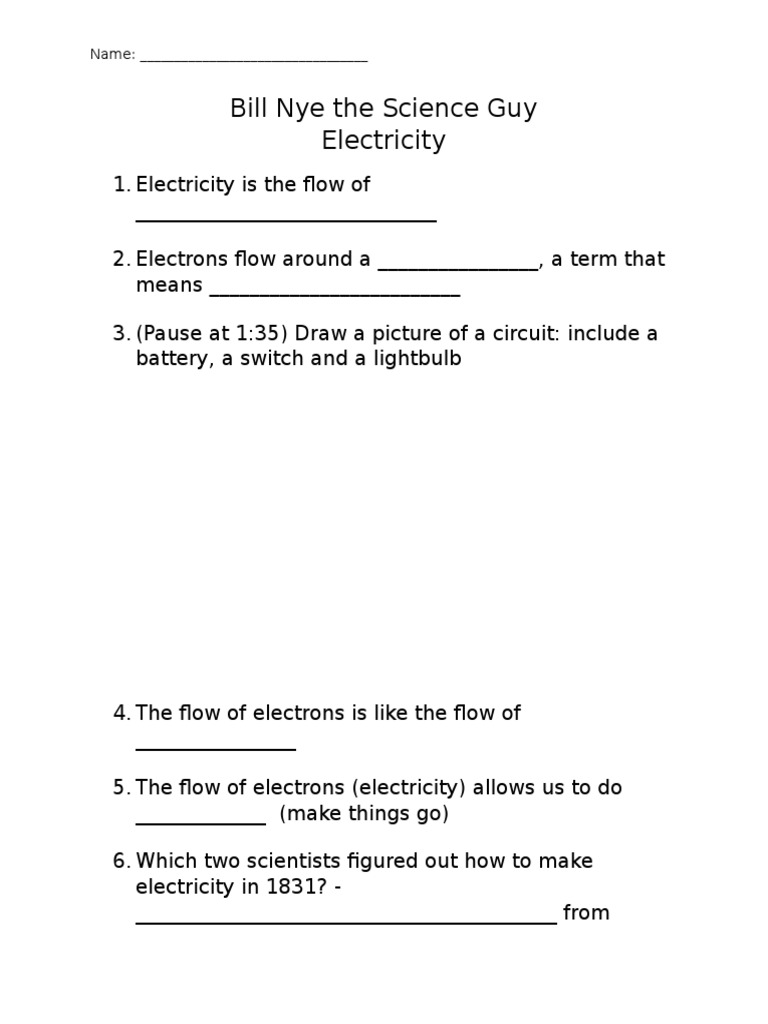 Electricity - Bill Nye Video | PDF | Teaching Methods & Materials ...
