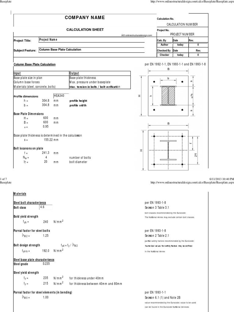 Baseplate Designing | PDF | Structural Steel | Column