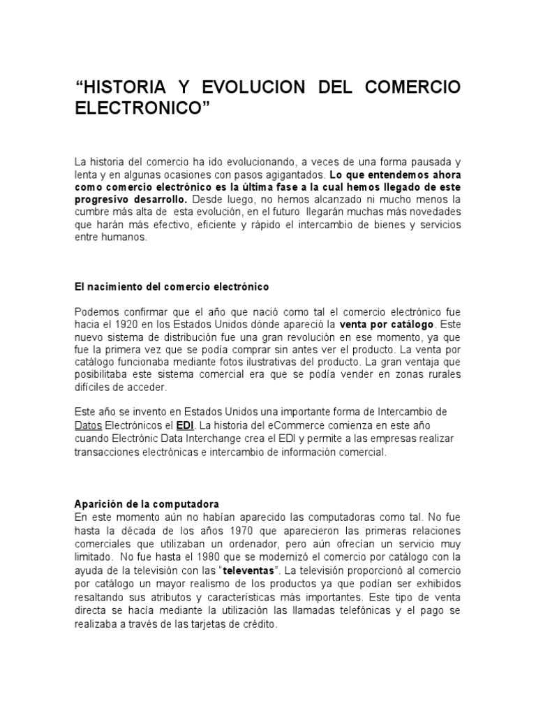Historia y Evolucion Del Comercio Electronico | PDF | Comercio ...