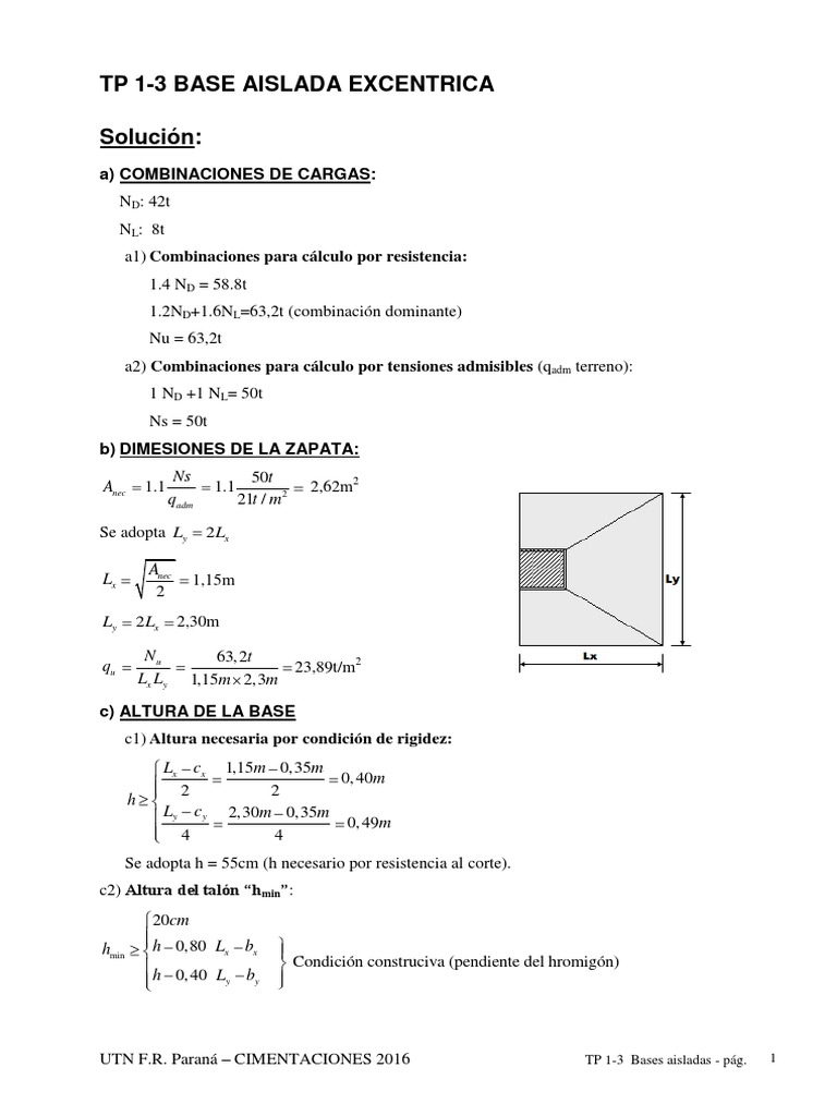 TP 1-3 Base Aislada Excentrica - Resuelto | PDF | Fundación (Ingeniería) | Rigidez