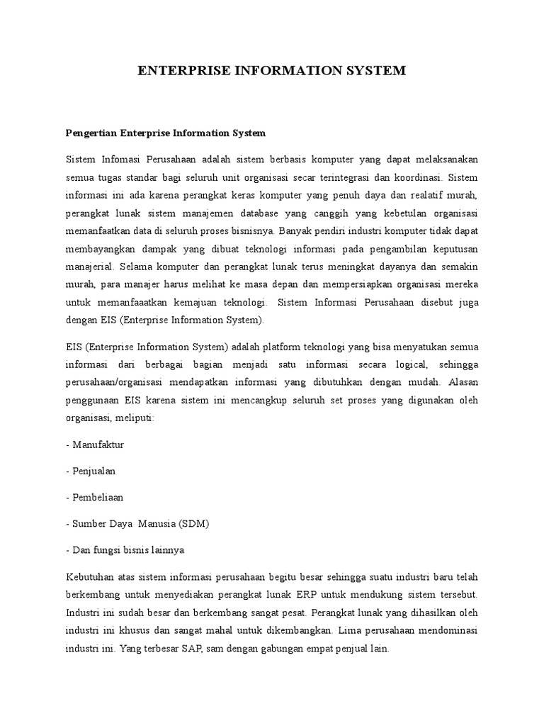 Pengertian Enterprise Information System | PDF