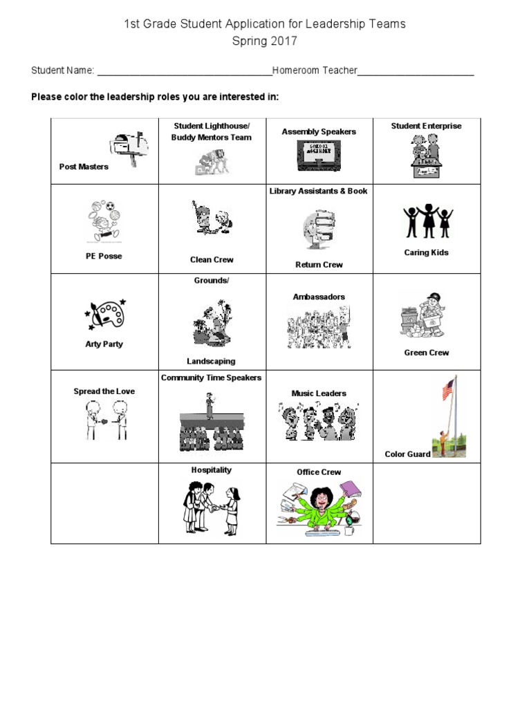 1st Grade Leadership Team Application | PDF