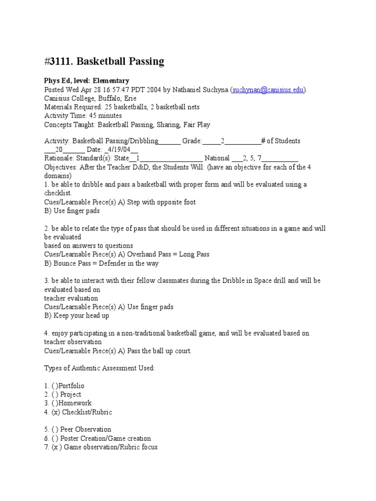 #3111. Basketball Passing: Phys Ed, Level: Elementary | Download Free ...
