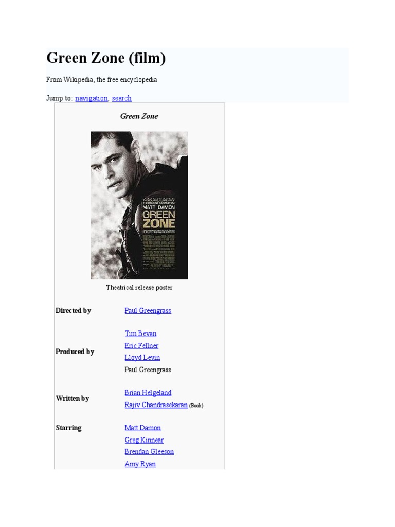 Green Zone (Film) : Navigation Search | PDF