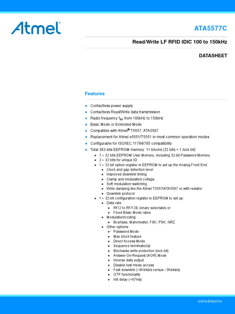 Atmel-9187-Rfid-Ata5577c - Datasheet Atmel Muy Bacano Diseño | PDF ...