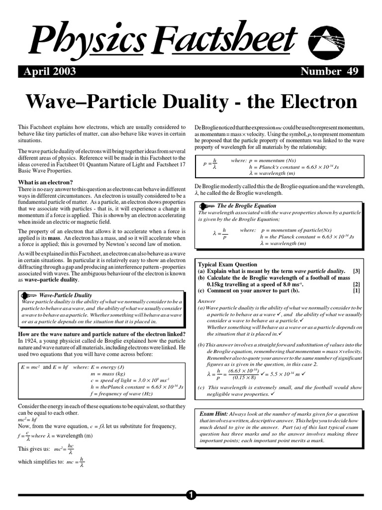 Wave-Particle Duality of Electrons Explained | PDF | Electron | Wavelength