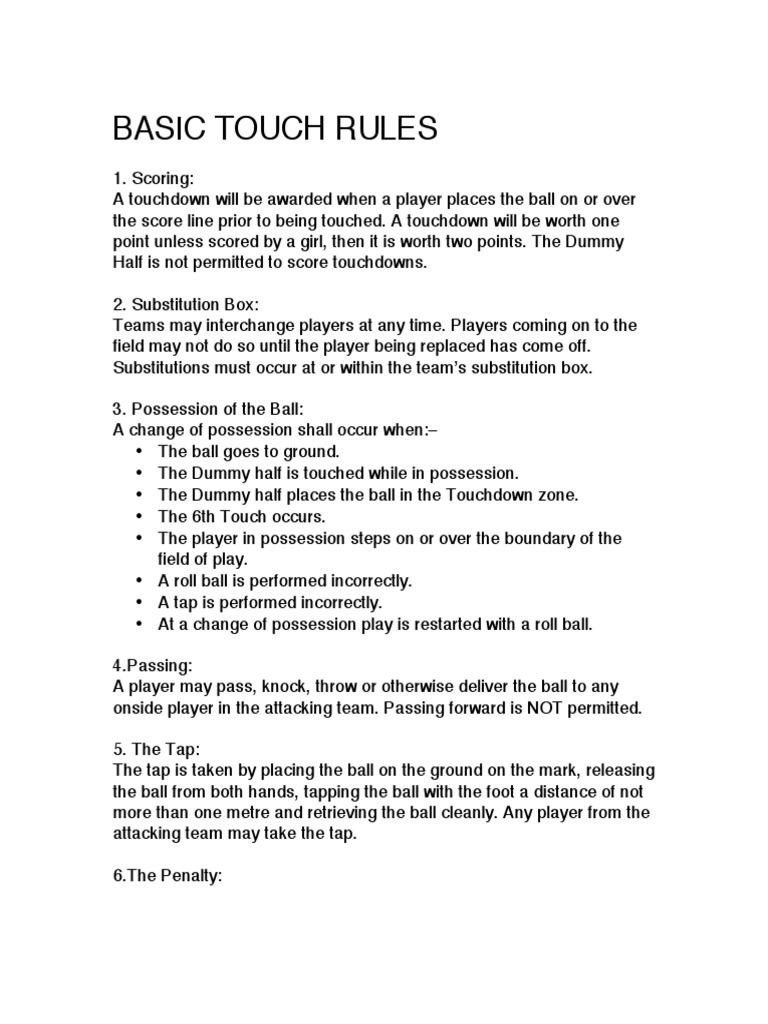 Touch Rugby Rules1 | PDF | Sport Variants | Football Codes