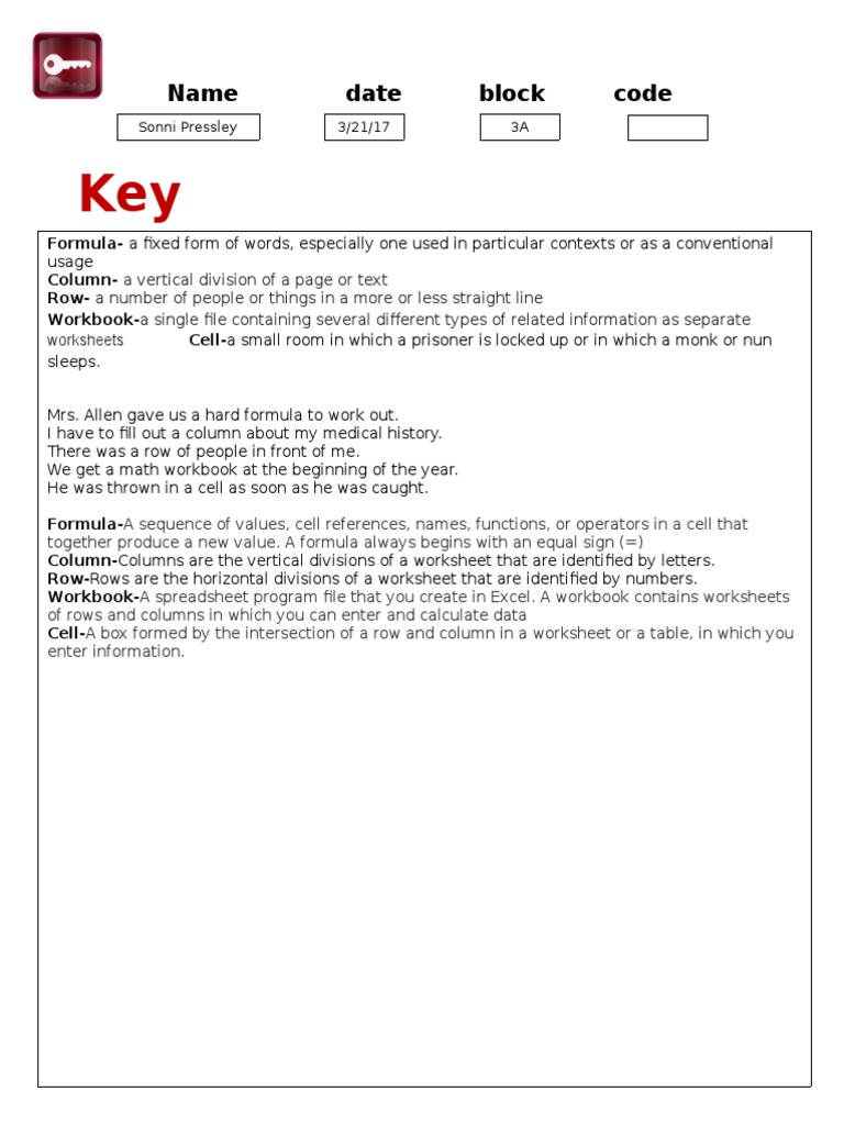 Key Terms 1 1 | PDF | Worksheet | Spreadsheet