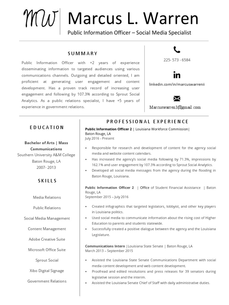 Marcus Warrens Resume | PDF | Public Relations | Social Media