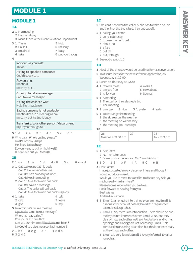 Business Essentials B1 Answer Key PDF | PDF | Email | Business