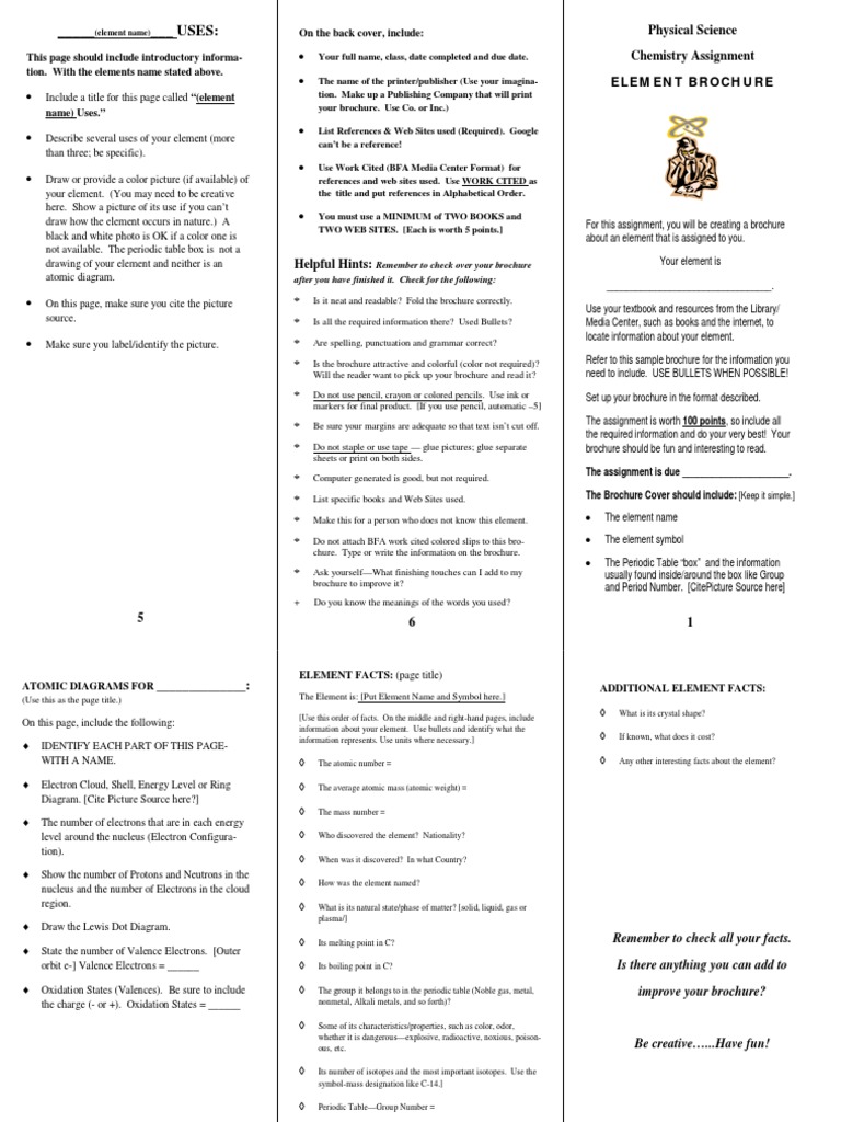 Element Brochure Assignment Guide | PDF | Atomic Nucleus | Chemical ...