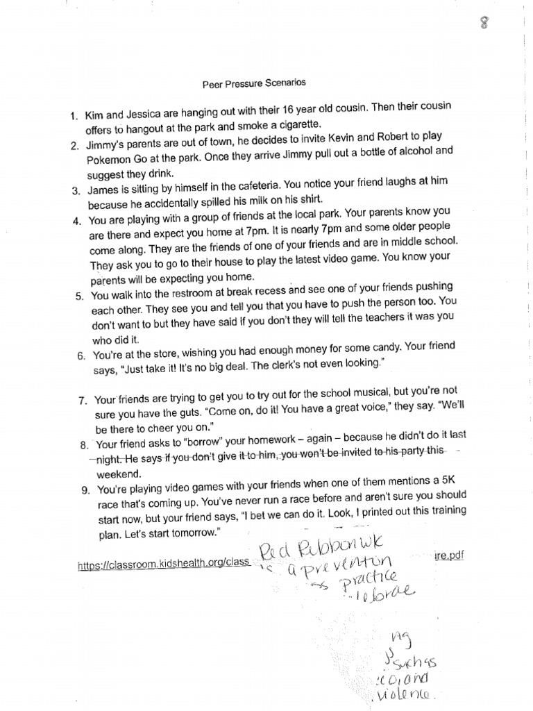 Peer Pressure Scenarios | PDF