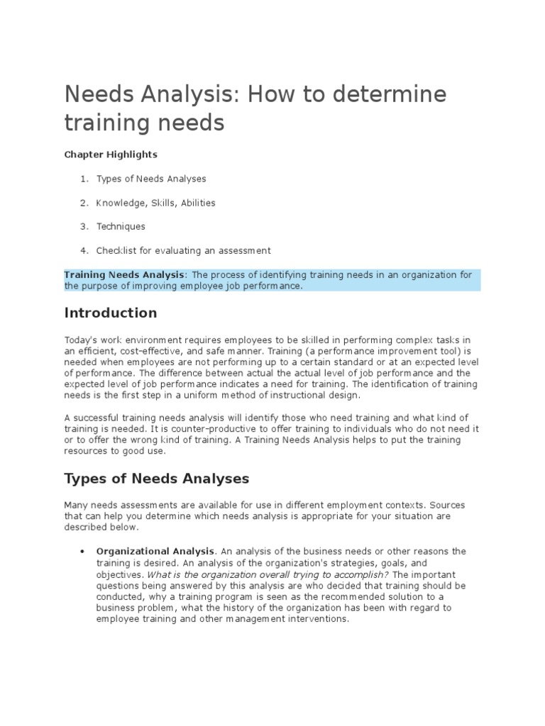 TNA: Determine Training Needs | PDF | Needs Assessment | Competence ...