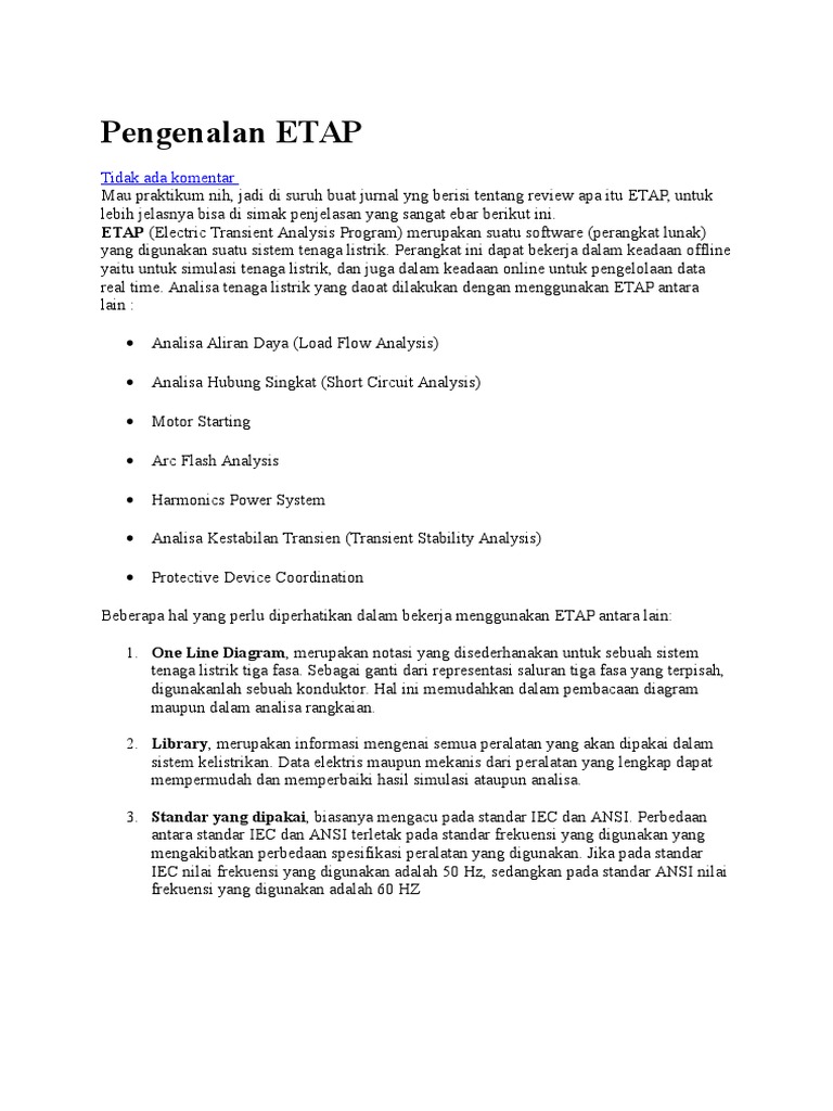 Pengenalan Software ETAP untuk Analisis Tenaga | PDF
