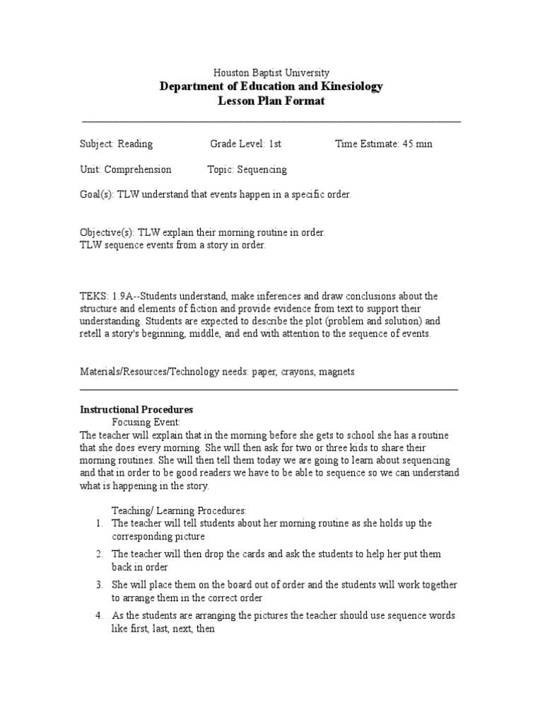 Sequencing Lesson Plan | Download Free PDF | Lesson Plan ...