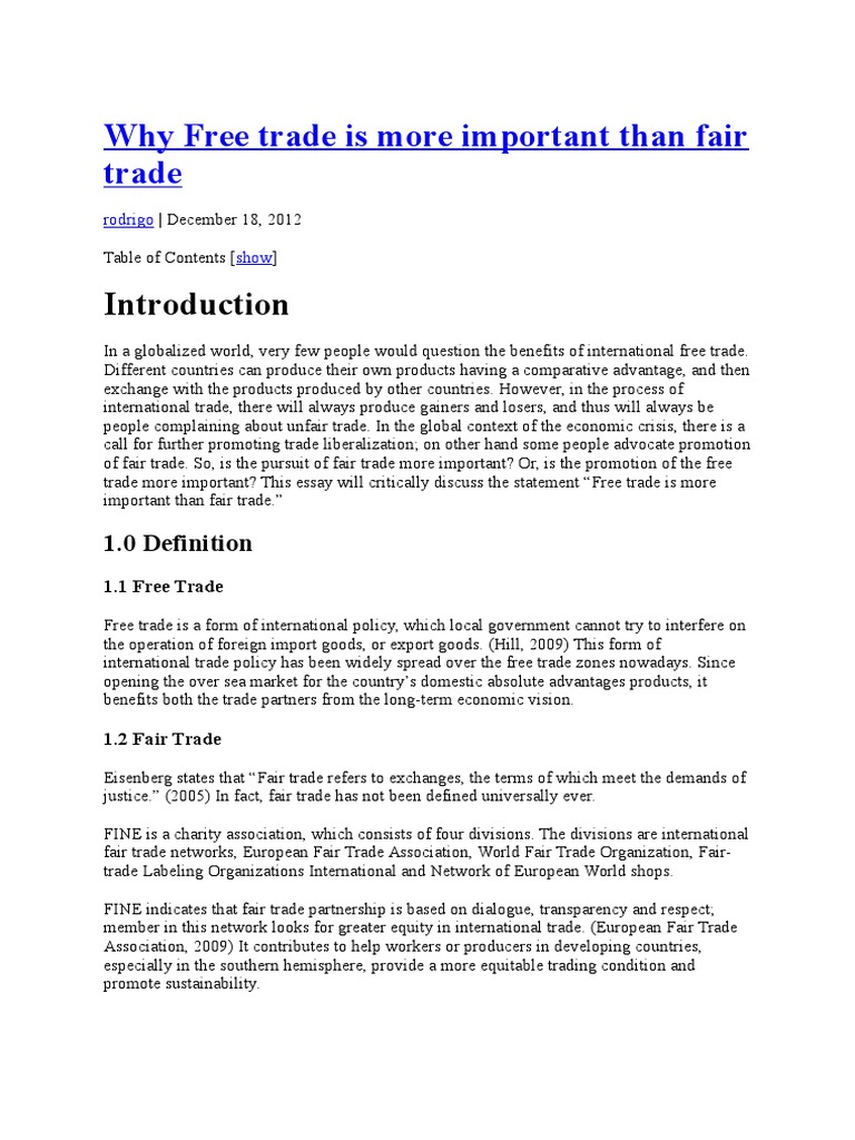 Why Free Trade Is More Important Than Fair Trade | PDF | Fair Trade ...