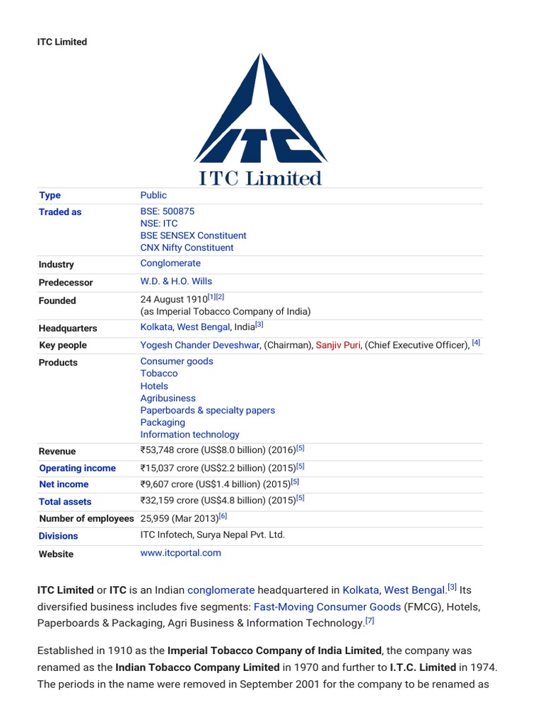 ITC (Company) - Wikipedia | PDF