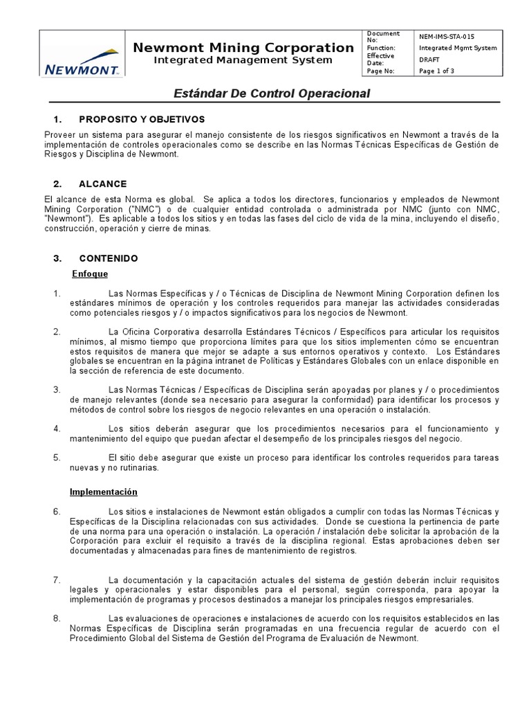 Estándar de Control Operacional | PDF | Proceso de desarrollo de ...