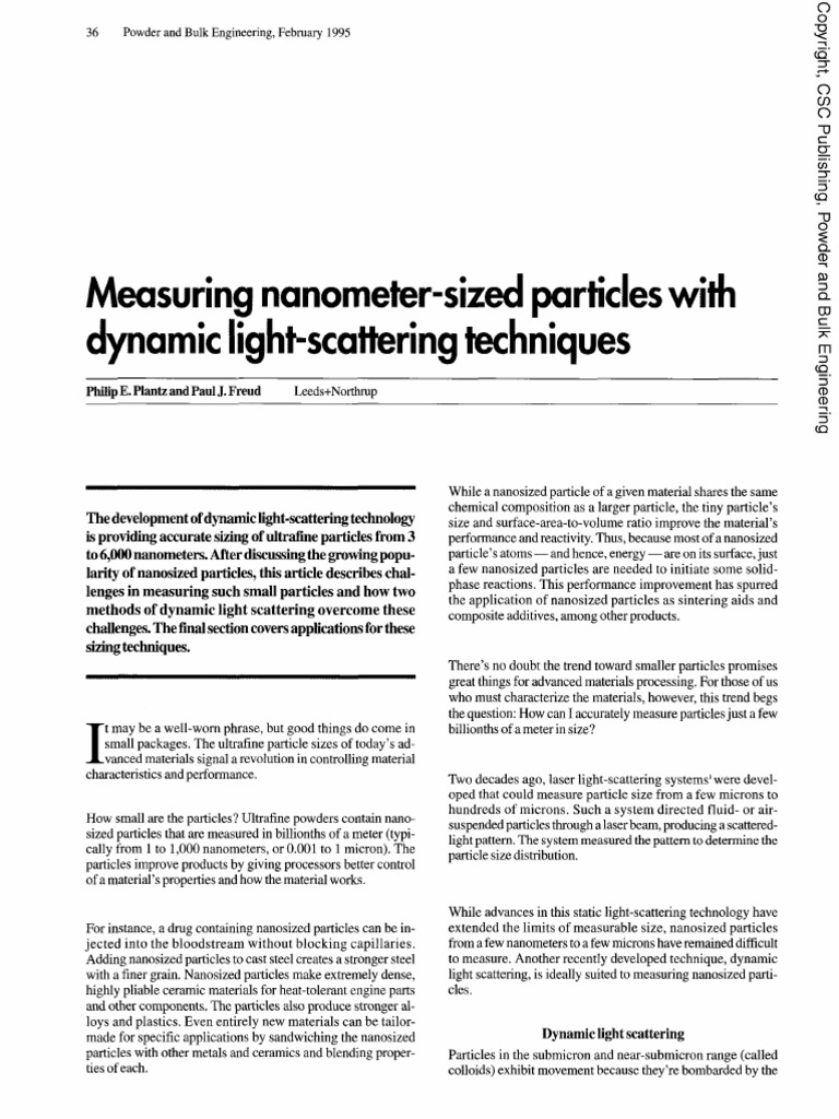 Measuring Nanometer Sized Particle With Dynamic Light Scatterring ...