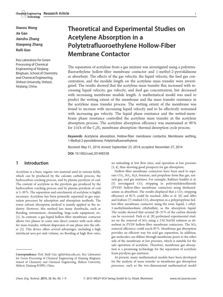 Acetylene Absorption | PDF | Membrane | Absorption (Chemistry)