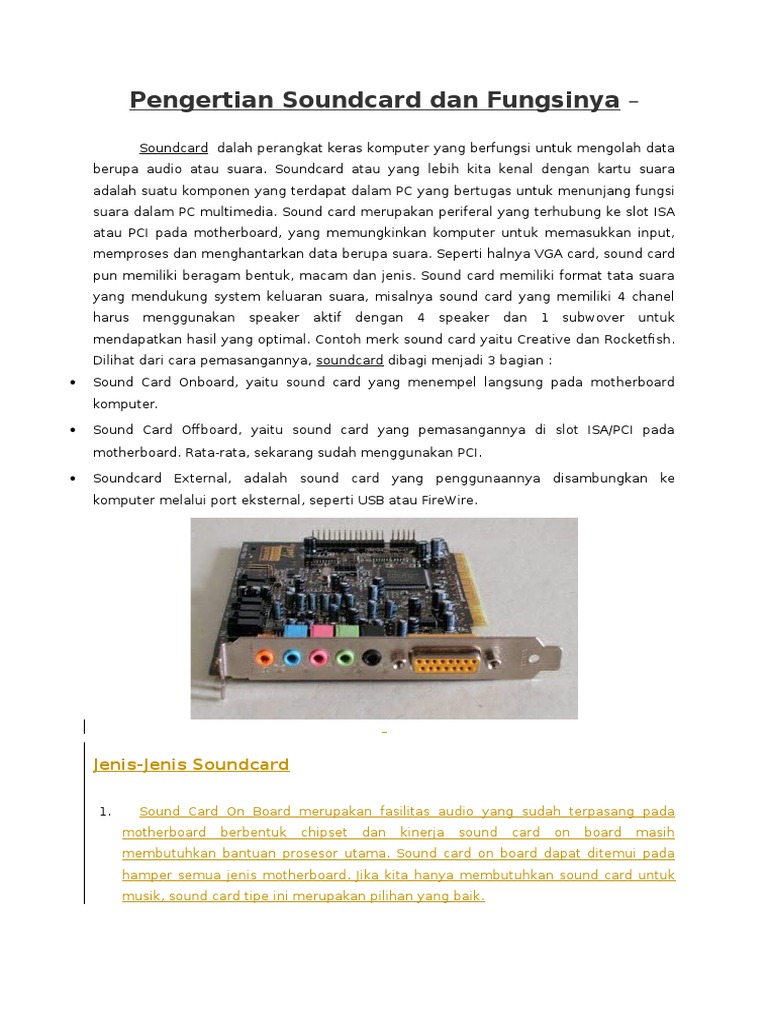 Pengertian Soundcard Dan Fungsinya | PDF