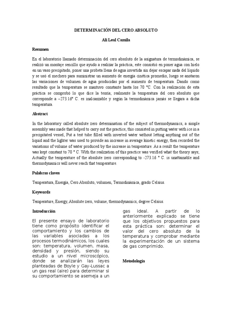 Determinacion Del Cero Absoluto | PDF | Entropía | Termodinámica