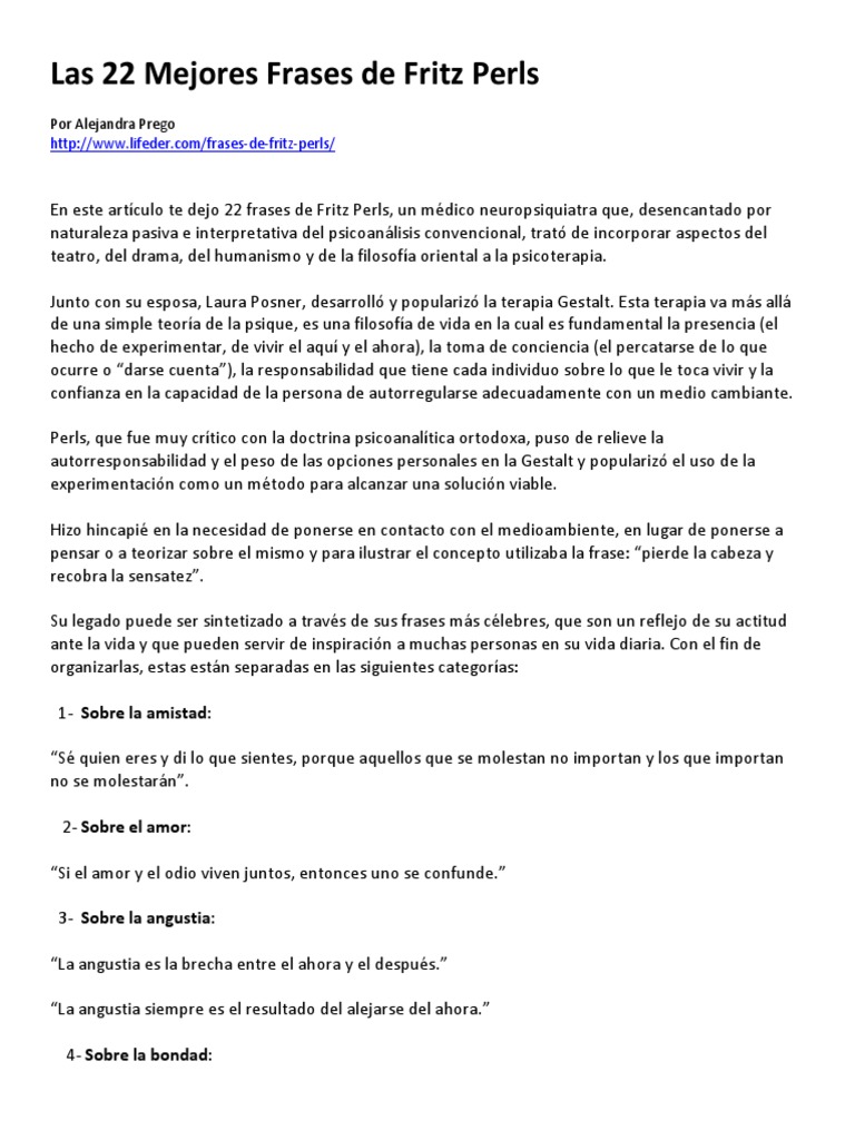 Frases Inspiradoras de Fritz Perls | PDF | Felicidad | Conceptos ...