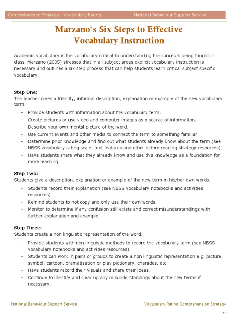 Marzano's Six Steps To Effective Vocabulary Instruction | PDF ...